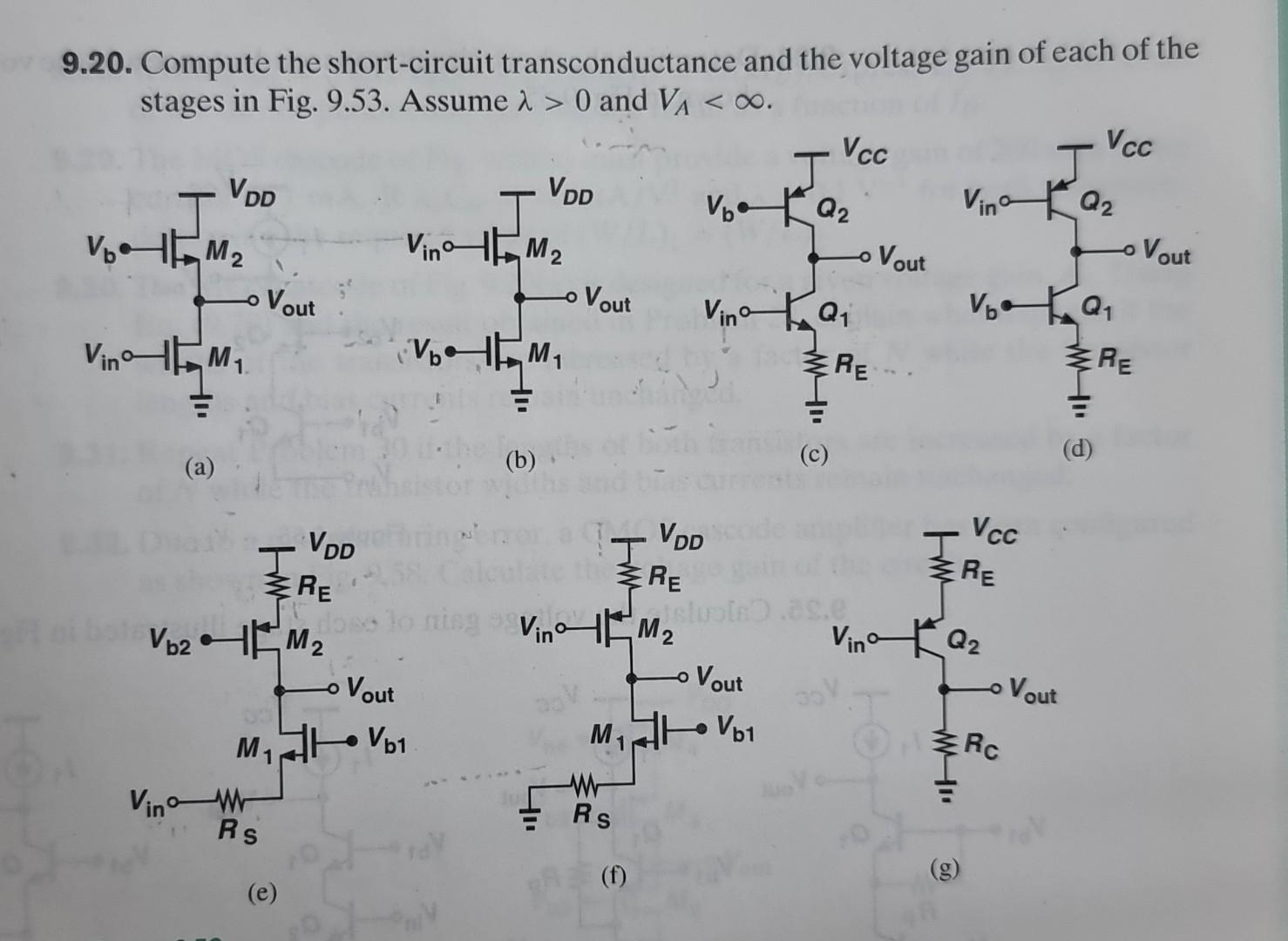 Solved 9.20. Compute the short-circuit transconductance and | Chegg.com