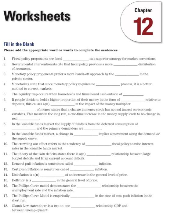 Solved Chapter Worksheets 12 4. 5. Fill in the Blank Please | Chegg.com