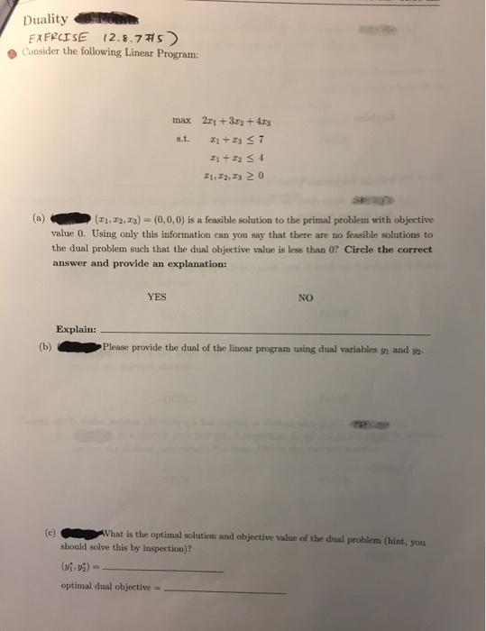 Solved Duality EXFPCISE 12..775) Consider the following Line | Chegg.com
