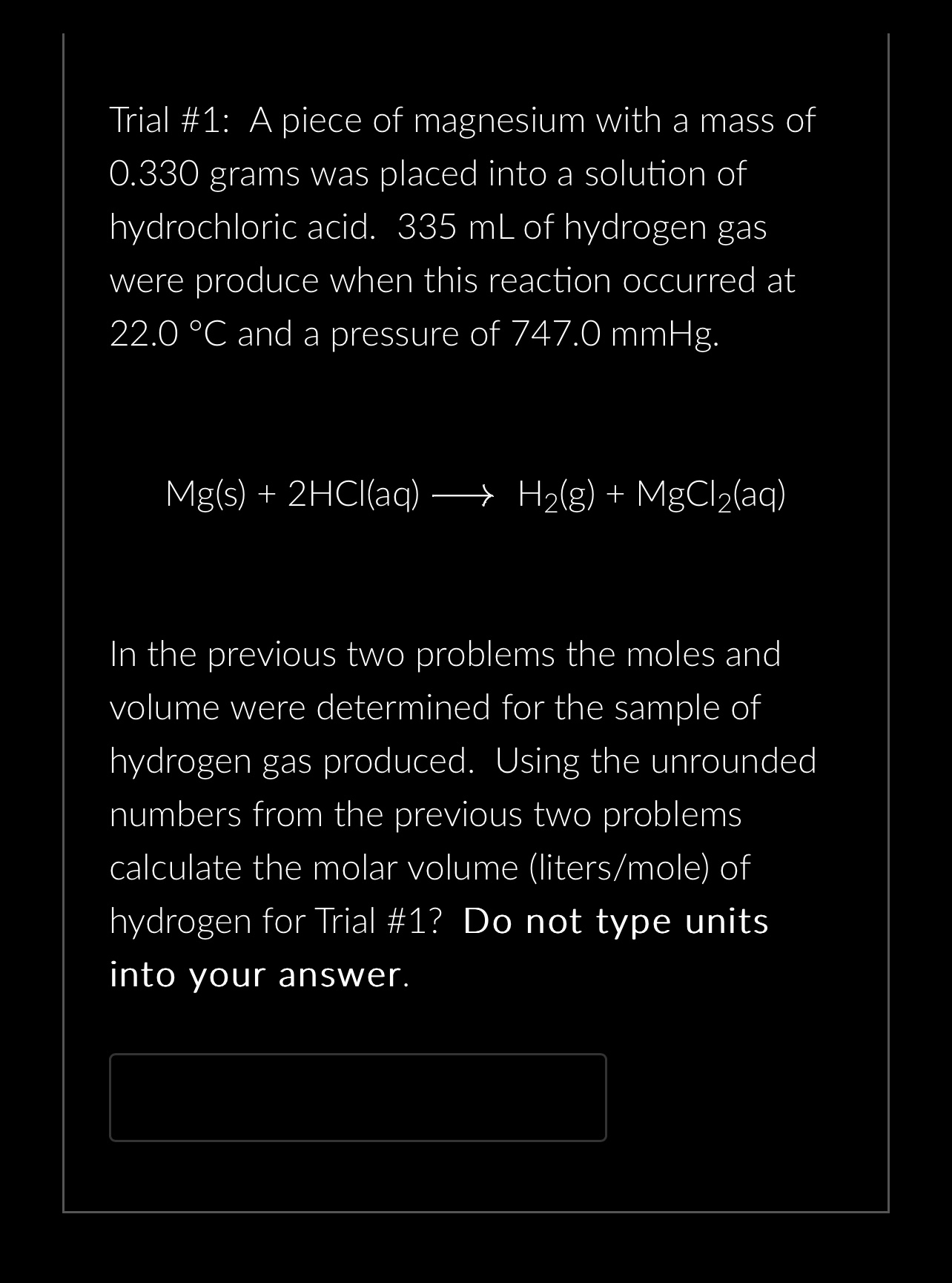 Solved Trial #1: A piece of magnesium with a mass of 0.330 | Chegg.com