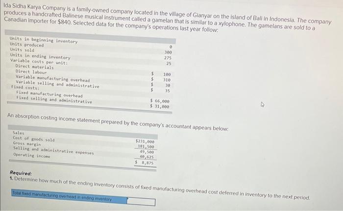Solved Ida Sidha Karya Company is a family-owned company | Chegg.com