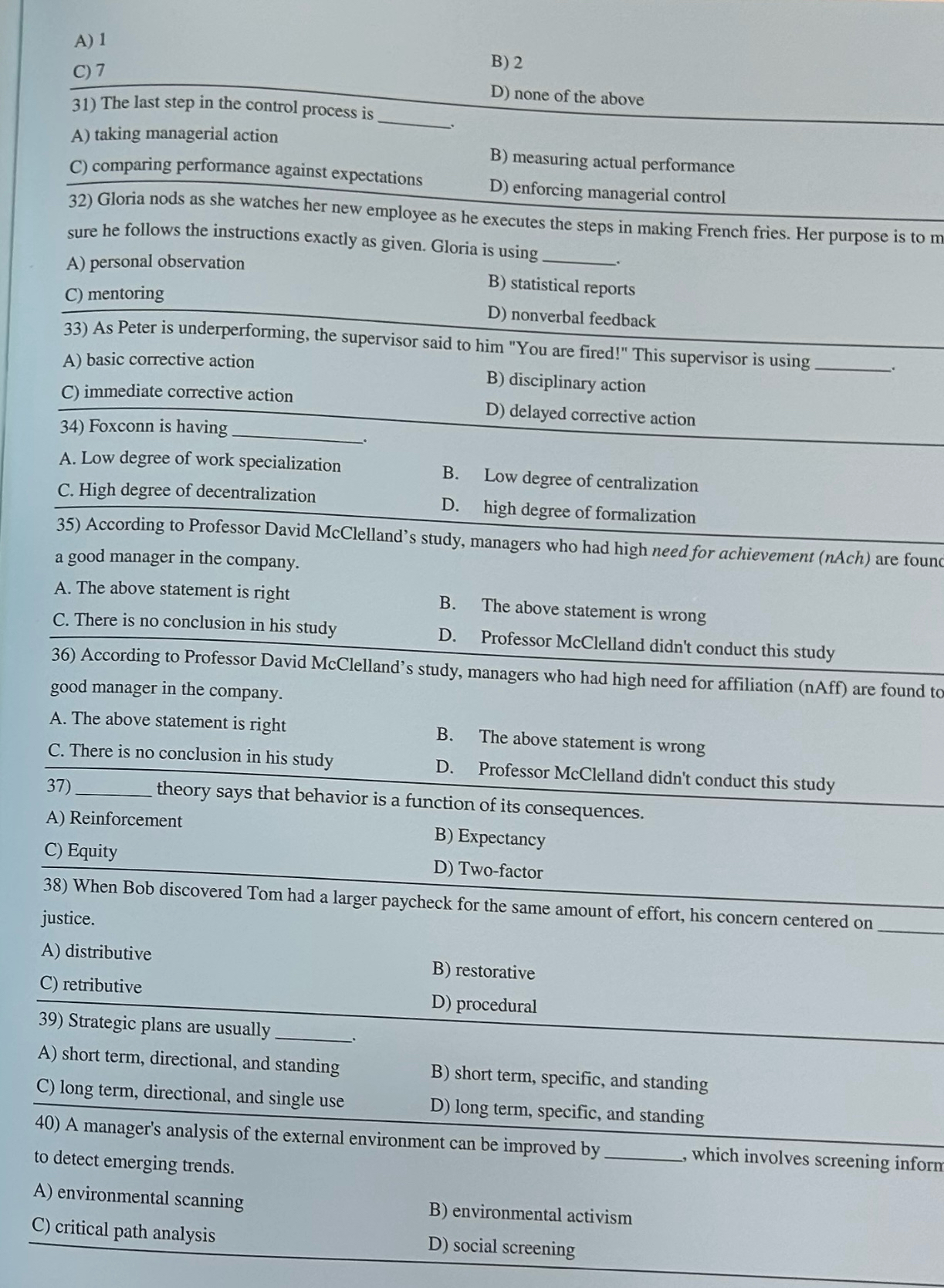 Solved A) 1C) 7B) 2The last step in the control process isA) | Chegg.com