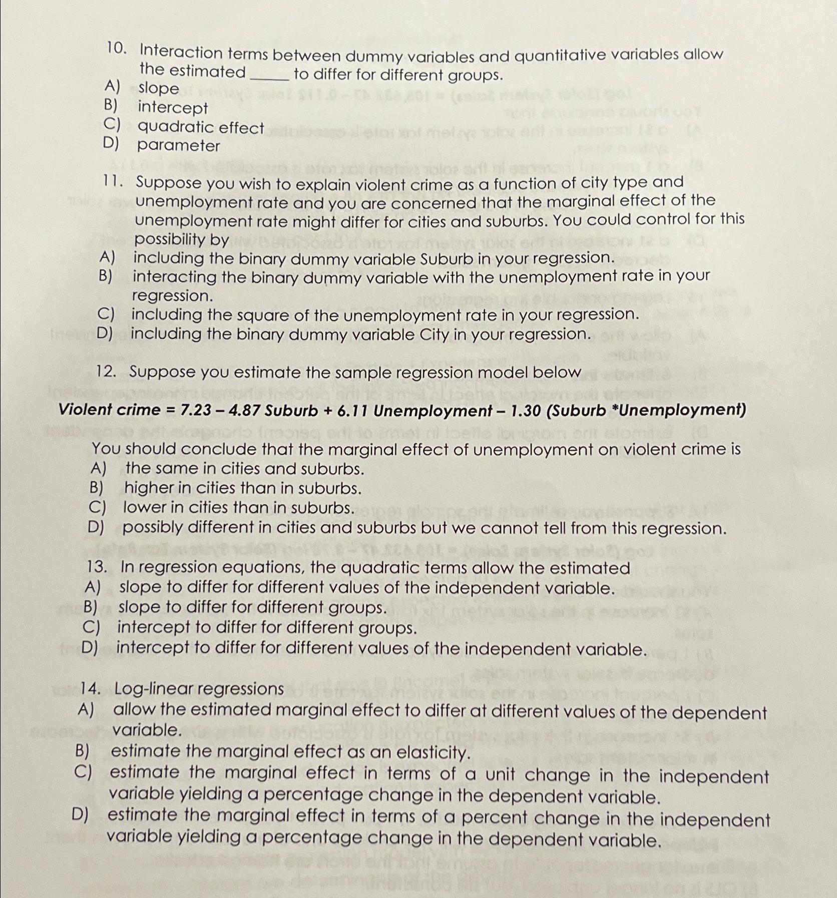 Solved Interaction terms between dummy variables and | Chegg.com