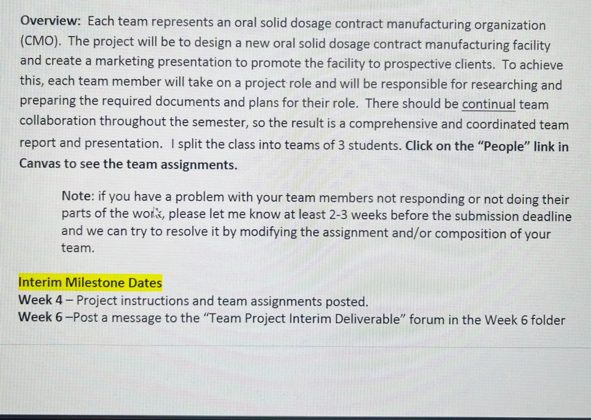 Solved Overview: Each team represents an oral solid dosage | Chegg.com
