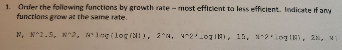 Solved Order the following functions by growth rate - ﻿most | Chegg.com
