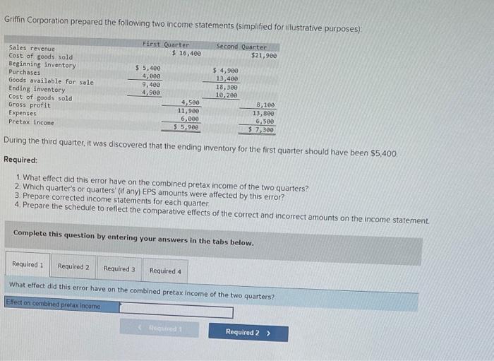 Solved Griffin Corporation prepared the following two income | Chegg.com