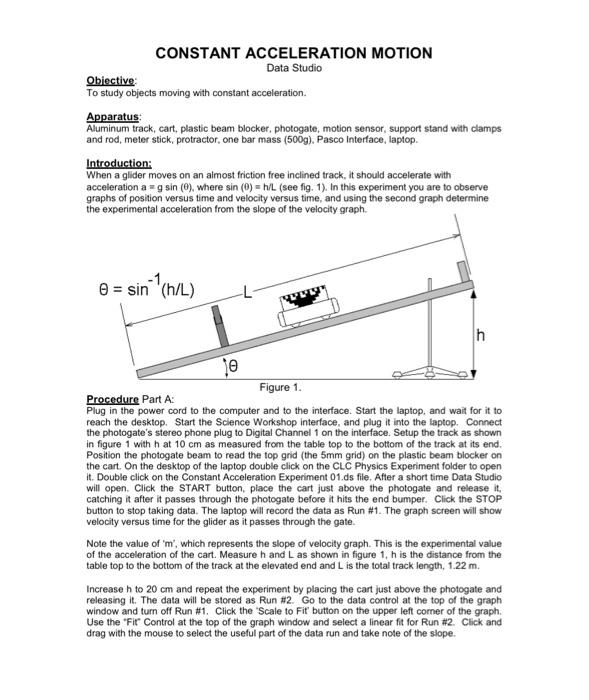 CONSTANT ACCELERATION MOTION Data Studio Objective: | Chegg.com