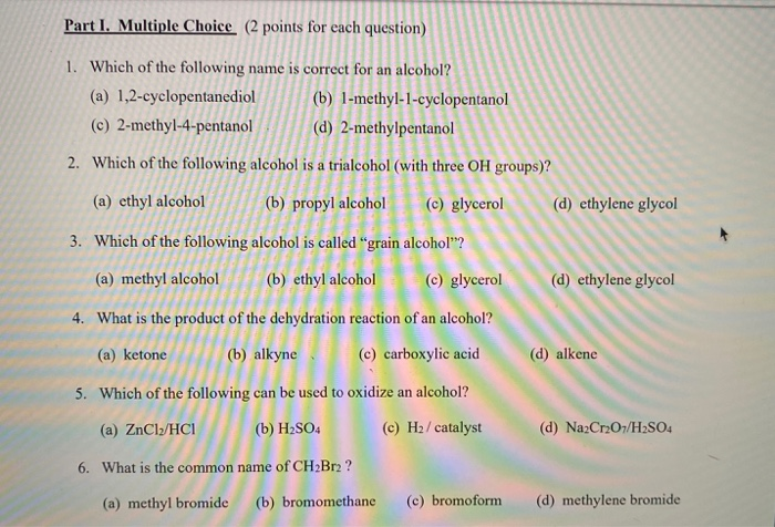 Solved Part I. Multiple Choice (2 points for each question | Chegg.com