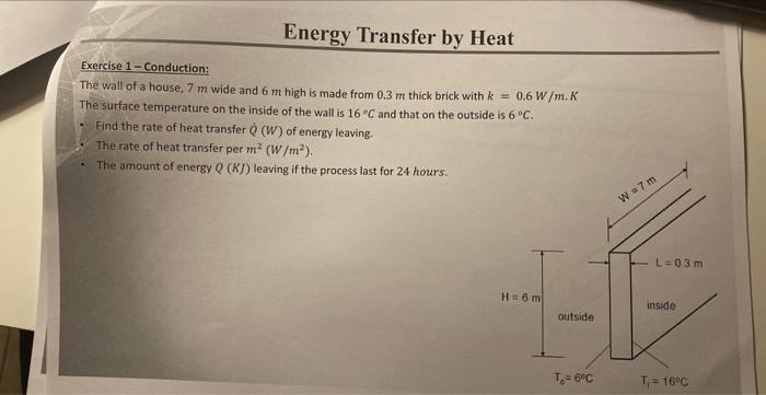 Solved Exercise 1 - Conduction: The wall of a house, 7 m | Chegg.com
