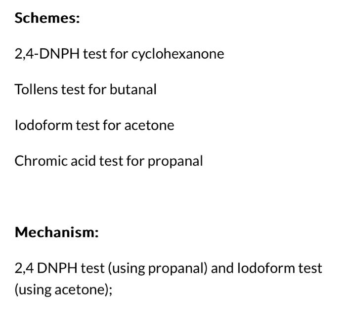 Solved Schemes: 2,4-DNPH test for cyclohexanone Tollens test | Chegg.com