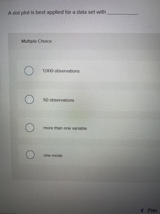 Solved A dot plot is best applied for a data set with | Chegg.com
