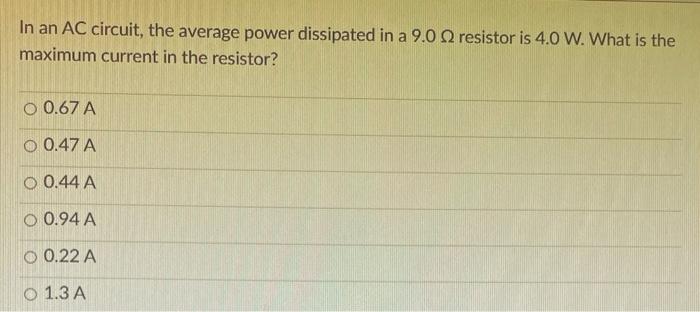 Solved In an AC circuit, the average power dissipated in a | Chegg.com