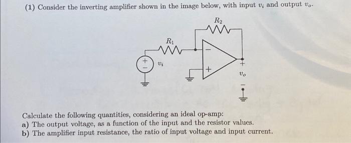 Solved (1) Consider the inverting amplifier shown in the | Chegg.com