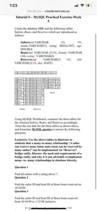Solved 1:23 Not Secure -- moodle.kent.edu.au Tutorial 5 - | Chegg.com