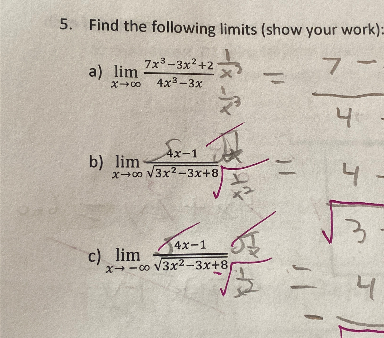 Find the following limits (show your | Chegg.com