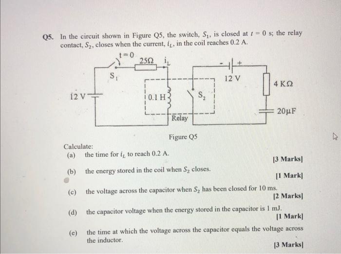 Solved Q5. In the circuit shown in Figure Q5, the switch, | Chegg.com