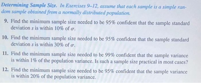 Determining Sample Size. In Exercises 9-12, assume | Chegg.com