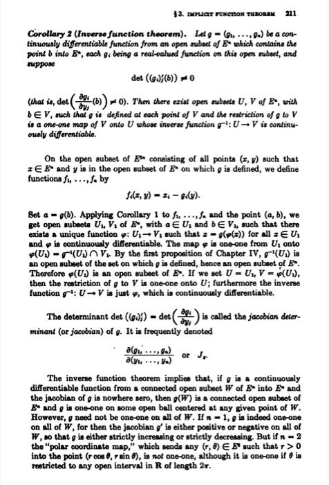 Corollary 2 (Inverse function theorem). Let | Chegg.com