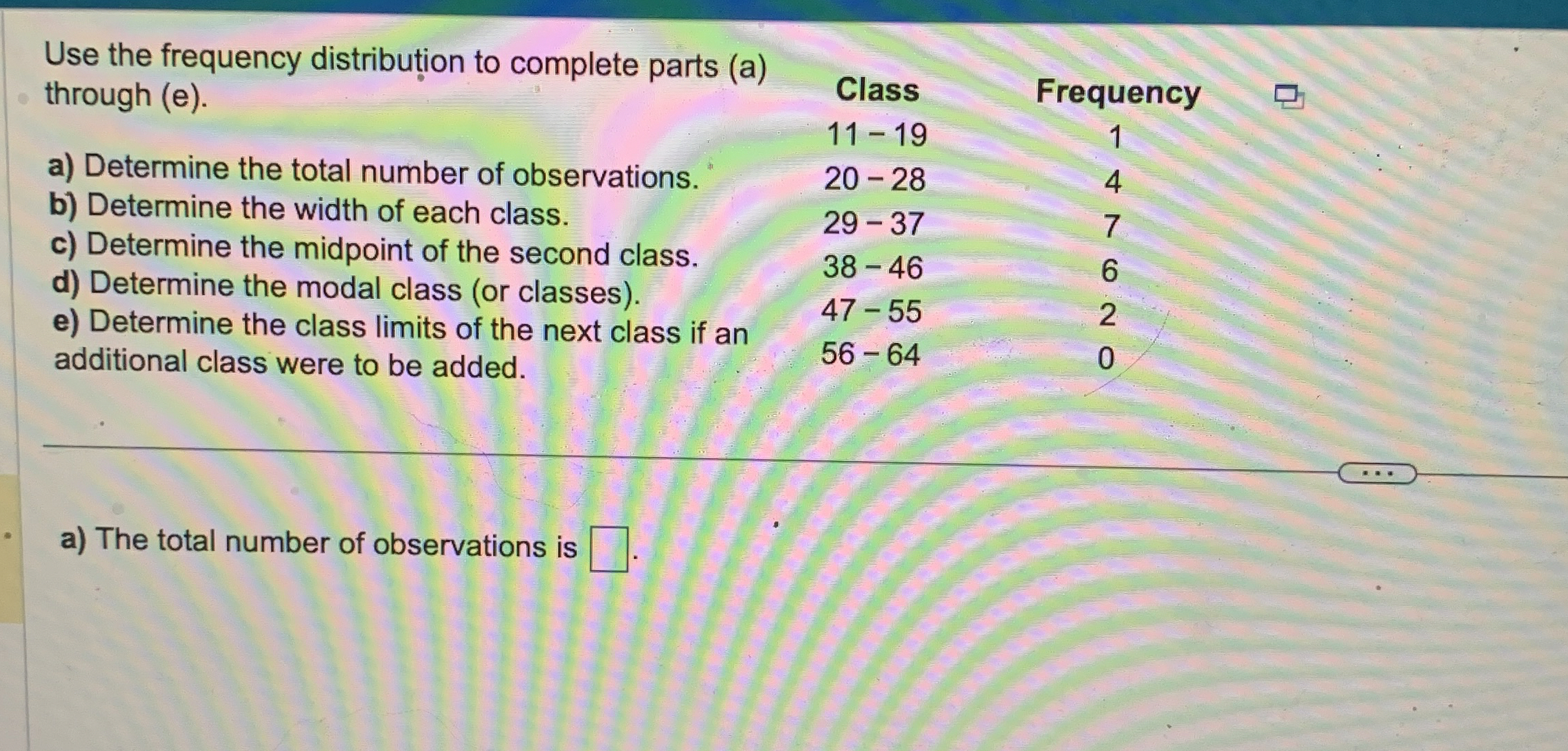 Solved Use the frequency distribution to complete parts (a) | Chegg.com