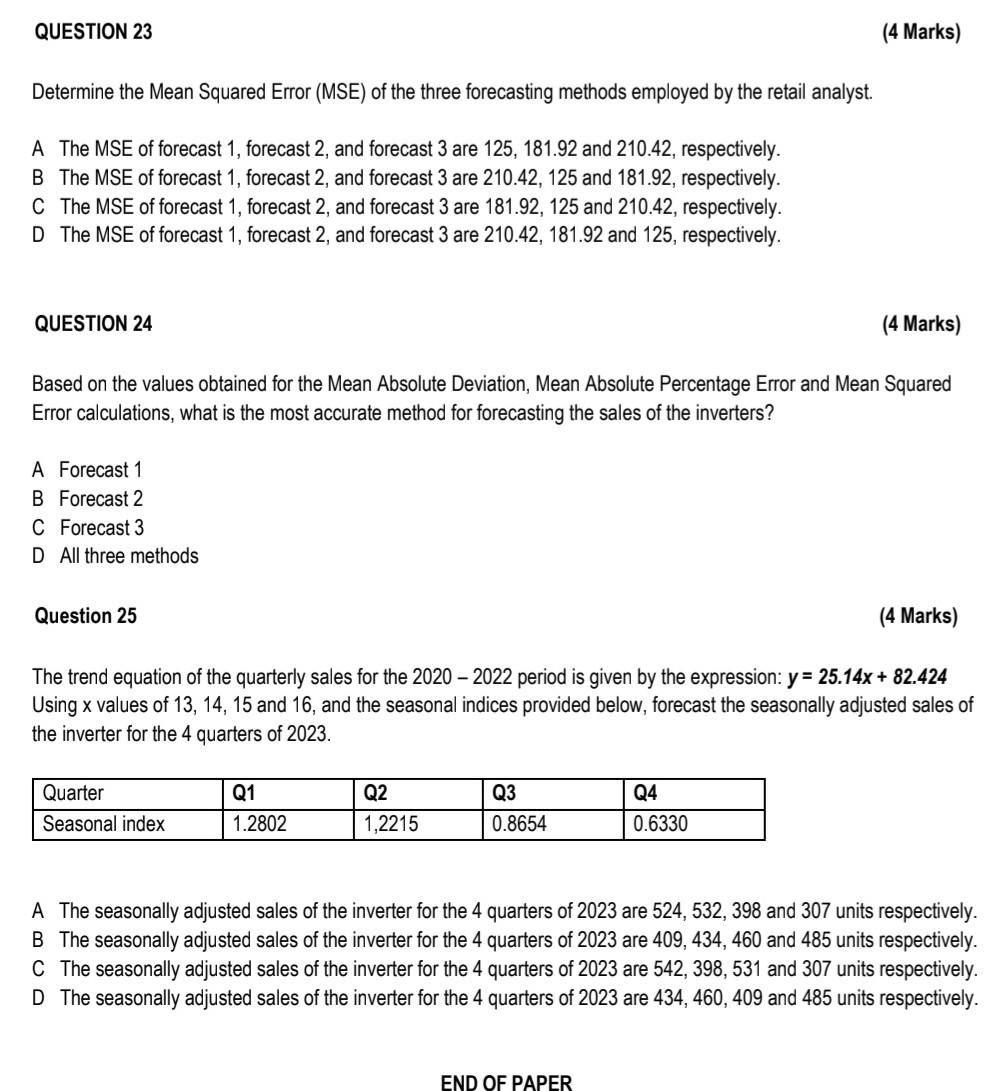 Solved Determine the Mean Squared Error (MSE) of the three | Chegg.com