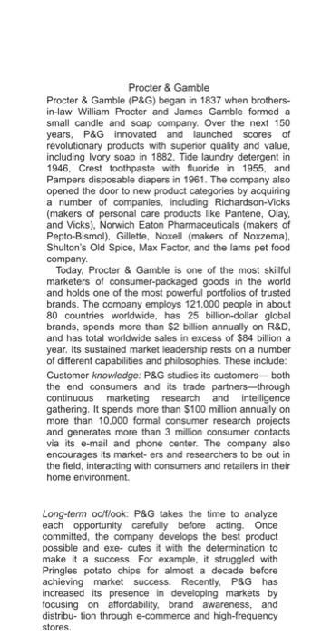 Procter \& Gamble Procter \& Gamble (P\&G) began in | Chegg.com