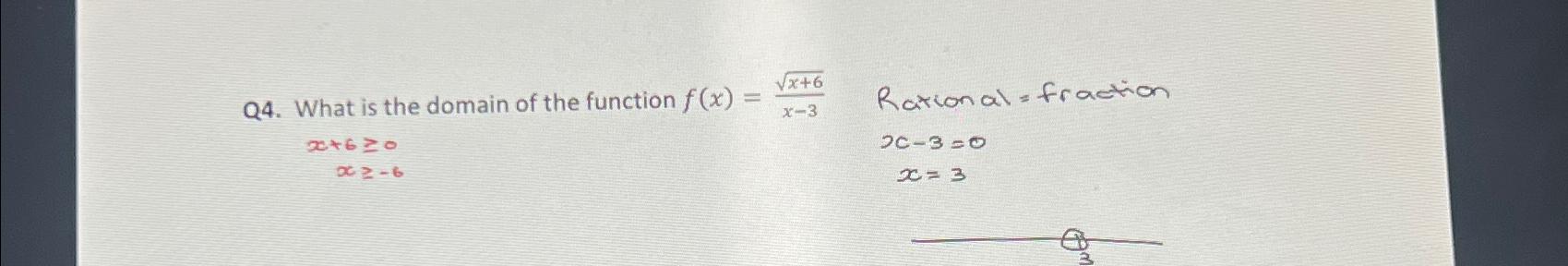 Solved Q4. ﻿What is the domain of the function f(x)=x+62x-3 | Chegg.com