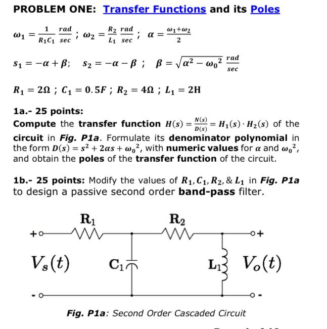 Solved PROBLEM ONE: Transfer Functions and its | Chegg.com