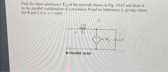 Solved Find the input admittance Yab of the network shown in | Chegg.com