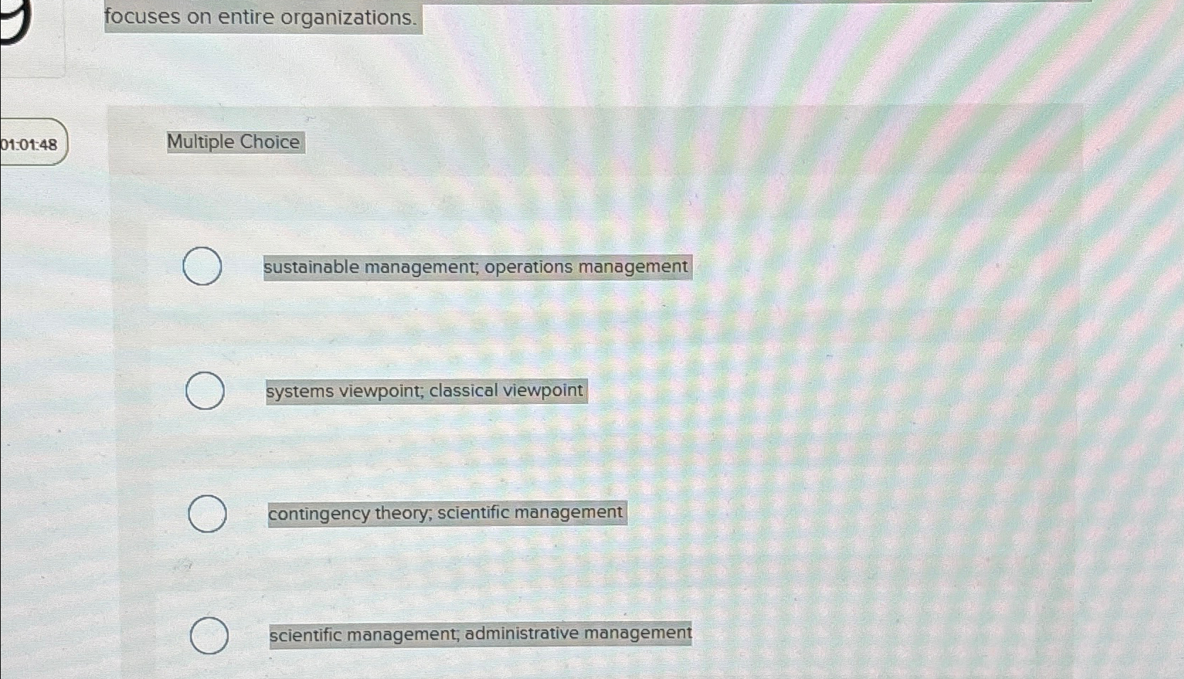 Solved focuses on entire organizations.Multiple | Chegg.com
