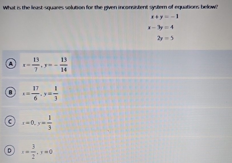 Solved What is the least-squares solution for the given | Chegg.com
