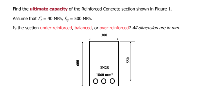 Solved Find the ultimate capacity of the Reinforced Concrete | Chegg.com