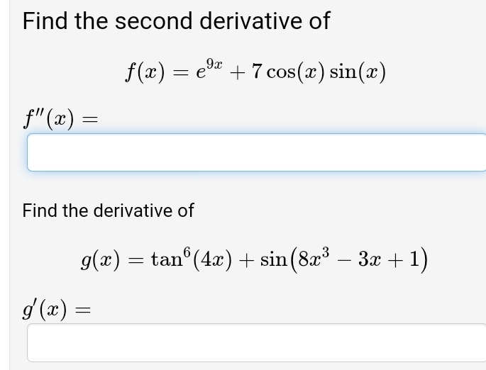 Find the second derivative | Chegg.com
