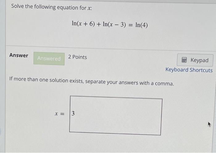 Solved Solve the following equation for x : | Chegg.com