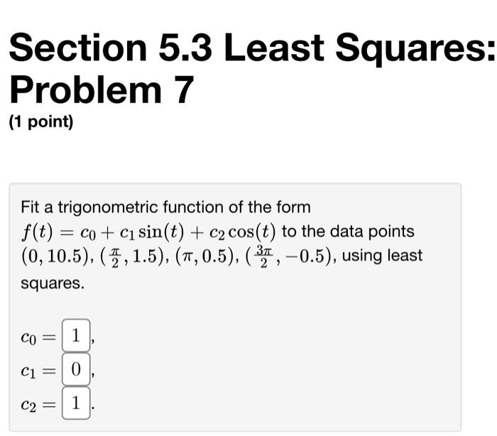 Solved Section 5.3 Least Squares: Problem 7 (1 point) Fit a | Chegg.com