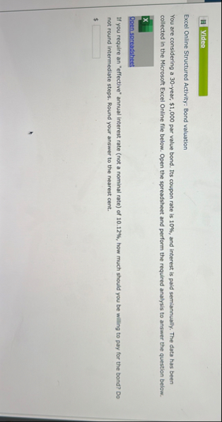 Solved VideeExcel Online Structured Activity: Bond | Chegg.com