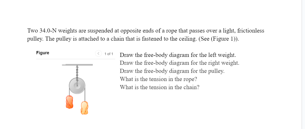 Solved Two 34.0-N weights are suspended at opposite ends of | Chegg.com