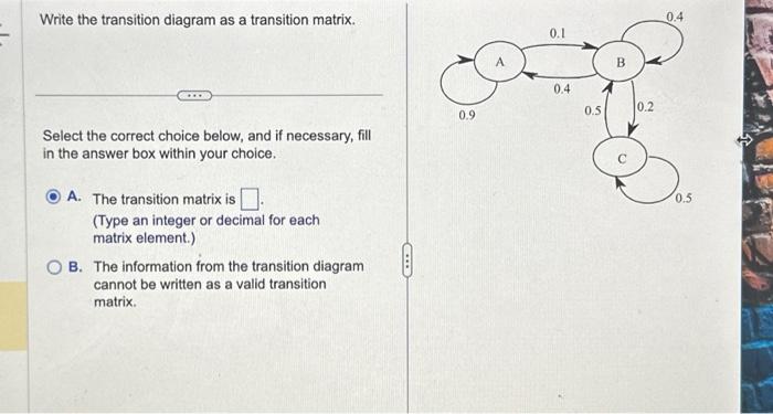 Solved Write the transition diagram as a transition matrix. | Chegg.com