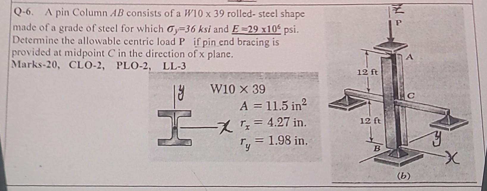 Q-6. A pin Column \( A B \) consists of a \( W 10 | Chegg.com