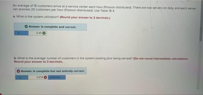 Solved An average of 18 customers arrive at a service center | Chegg.com