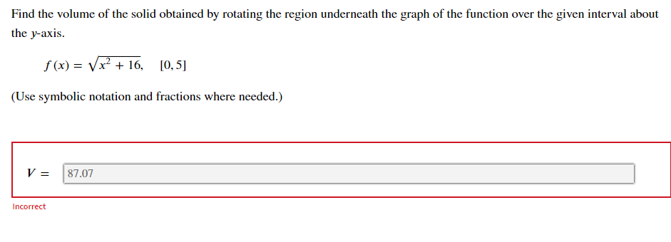 Solved Find the volume of the solid obtained by rotating the | Chegg.com