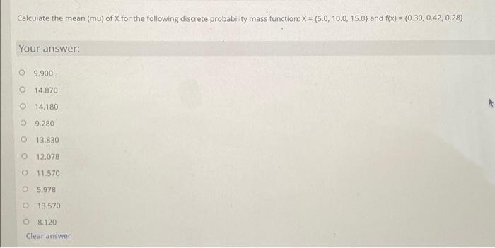 Solved Calculate the mean (mu) of X for the following | Chegg.com