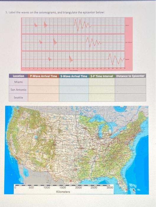 5. Label the waves on the seismograms, and | Chegg.com