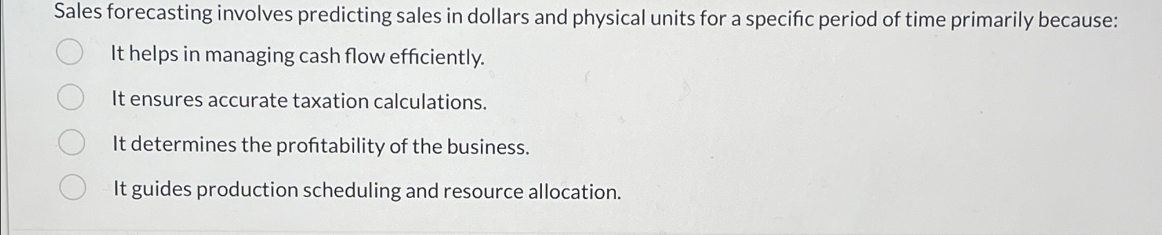 Solved Sales forecasting involves predicting sales in | Chegg.com