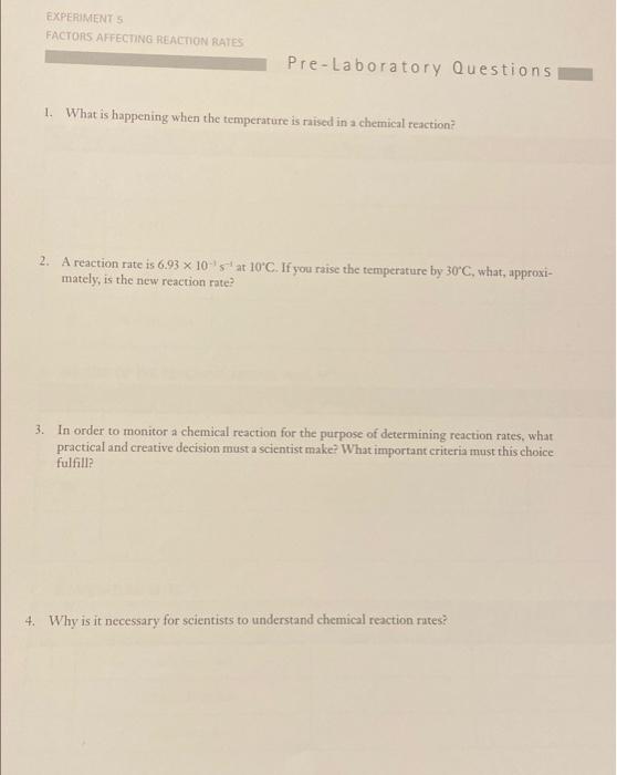 Solved EXPERIMENTS FACTORS AFFECTING REACTION RATES | Chegg.com
