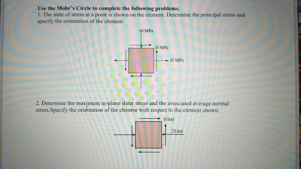 Solved Use the Mohr's Circle to complete the following | Chegg.com