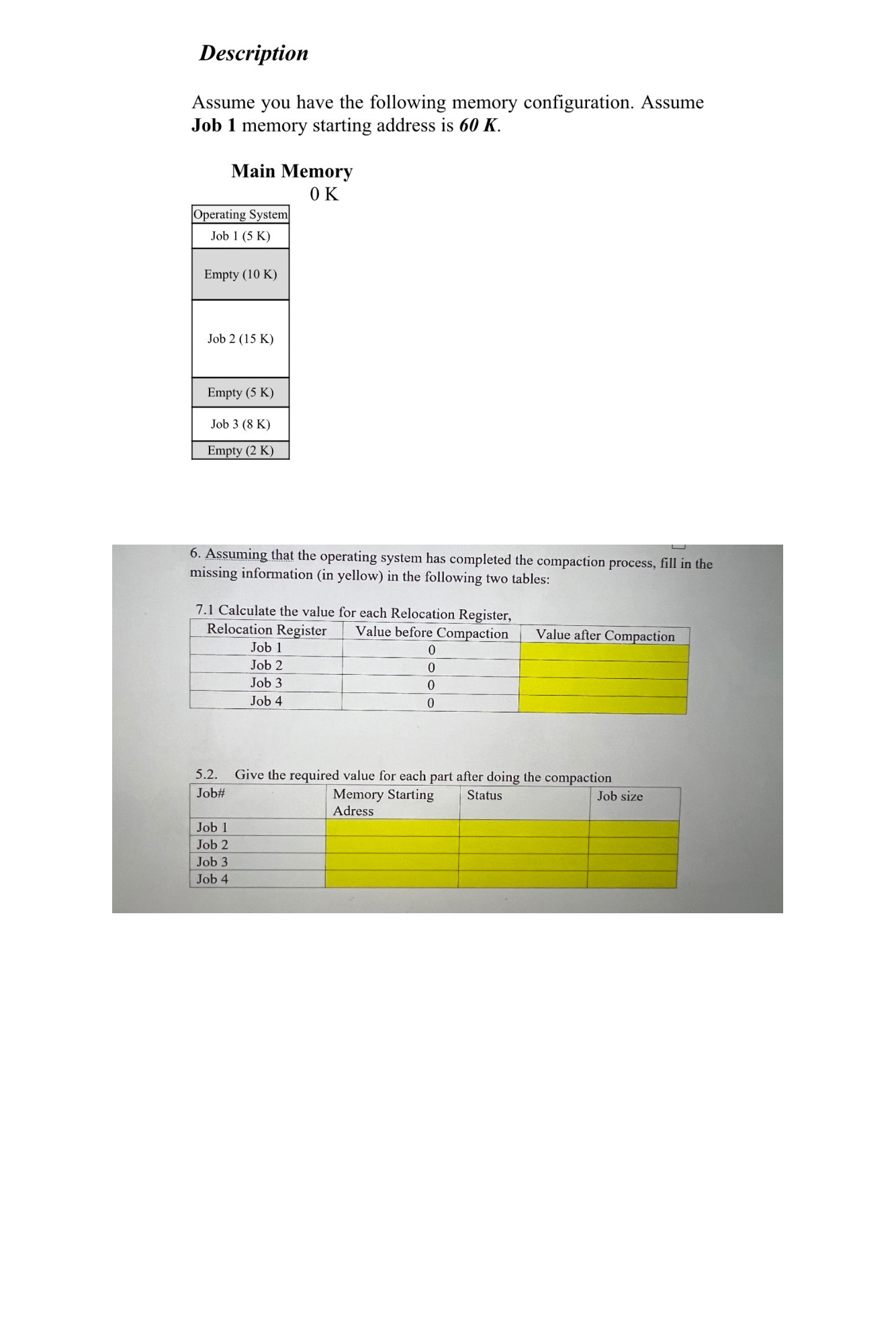 Solved DescriptionAssume you have the following memory | Chegg.com