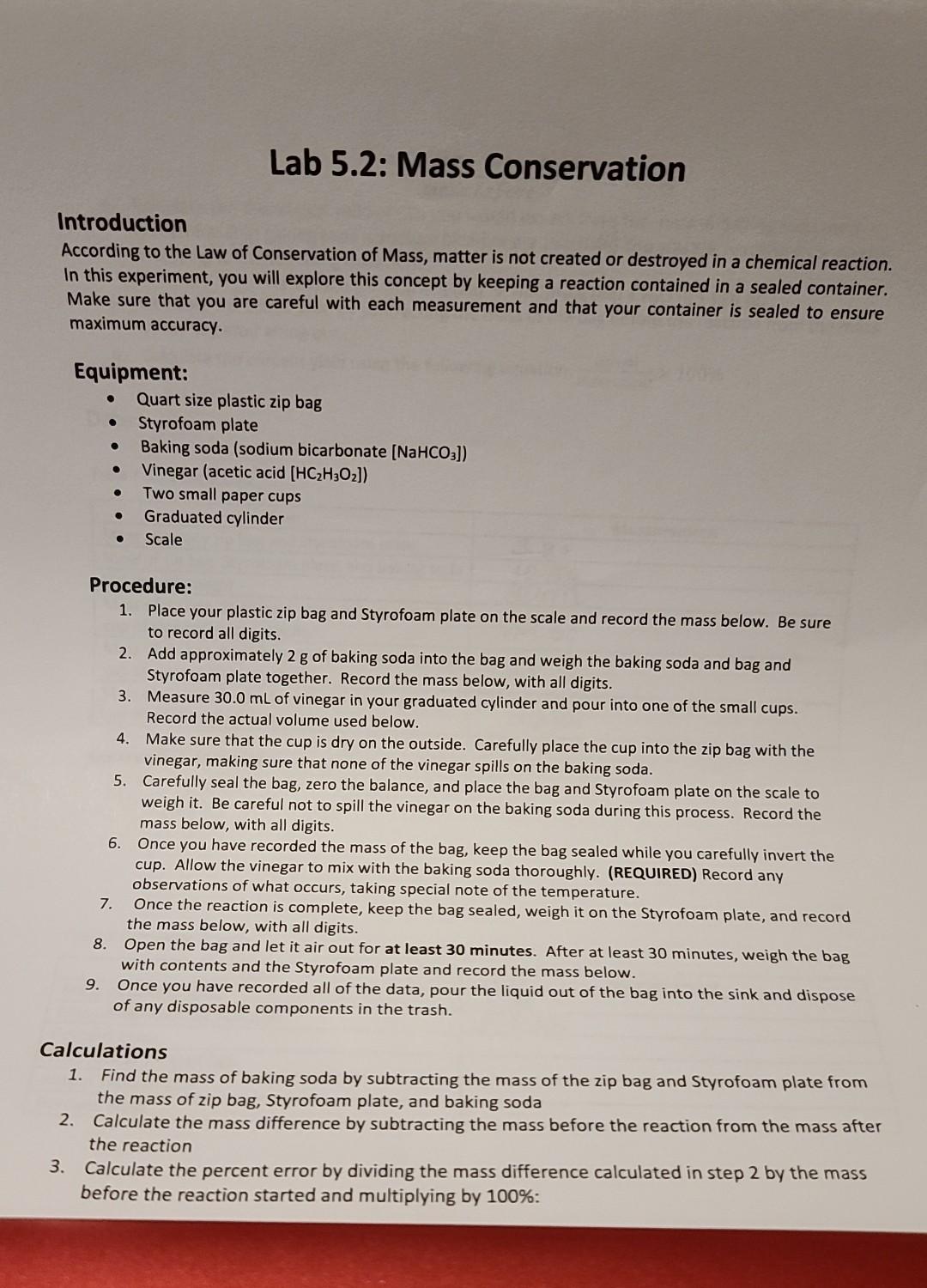 Introduction According to the Law of Conservation of | Chegg.com