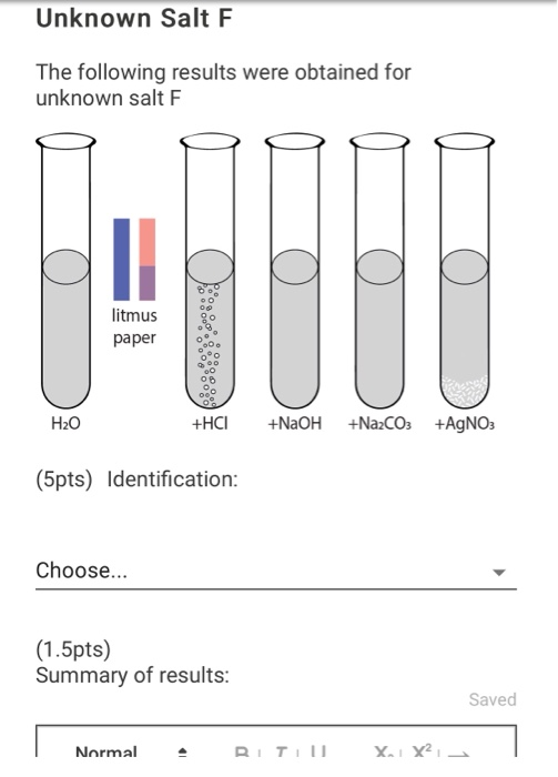 Solved Key: O = colorless = solid = bubbles O Unknown Salt A | Chegg.com
