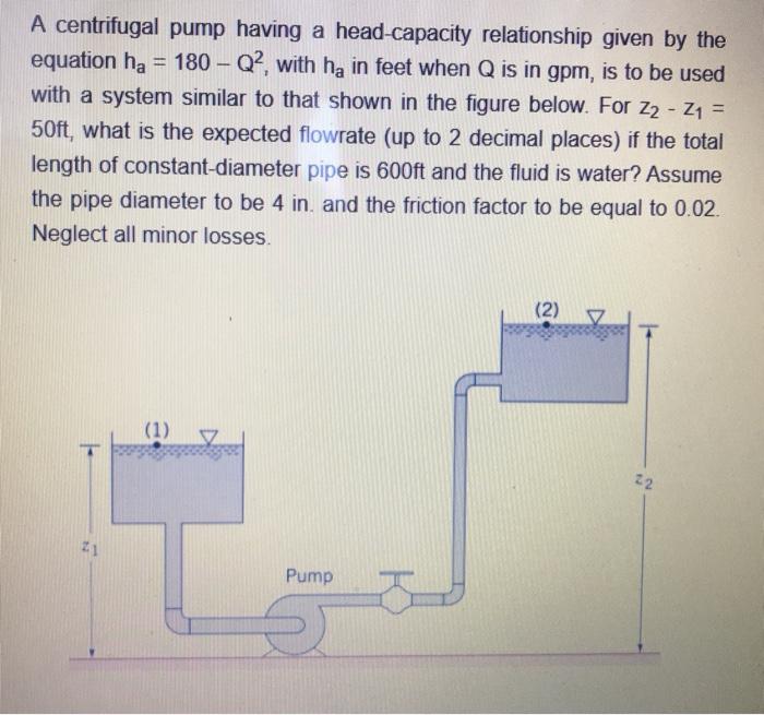 Solved A centrifugal pump having a head-capacity | Chegg.com