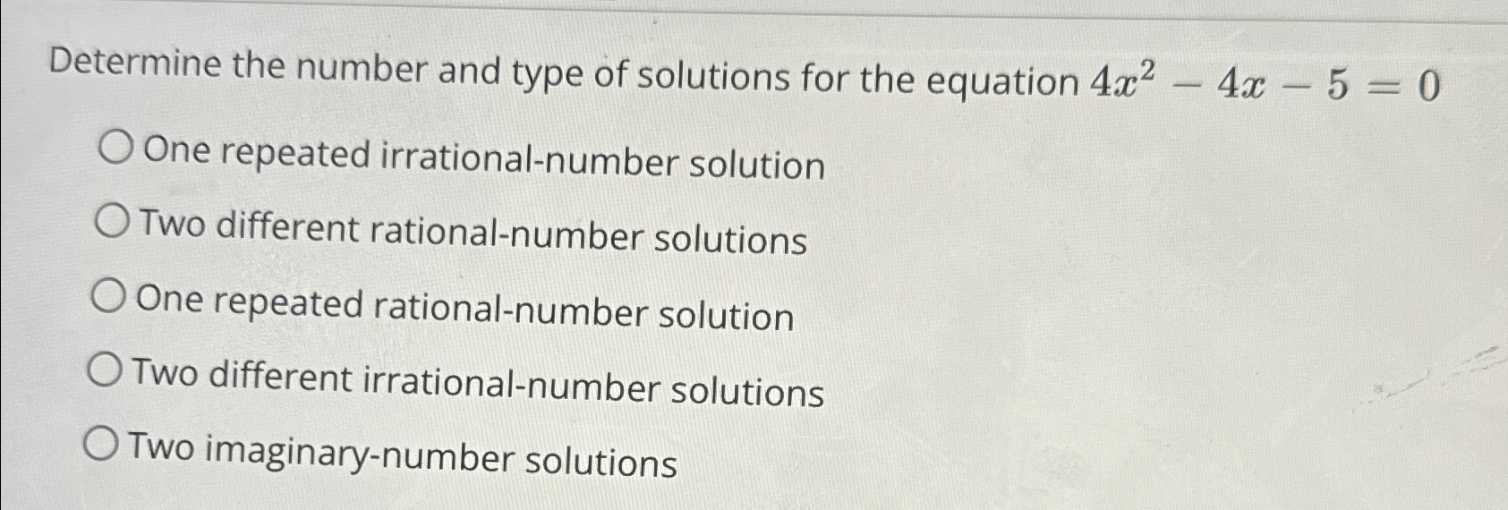 Solved Determine the number and type of solutions for the | Chegg.com